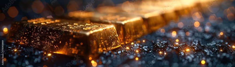 Shiny gold bars with holographic digital asset charts, showcasing the ...