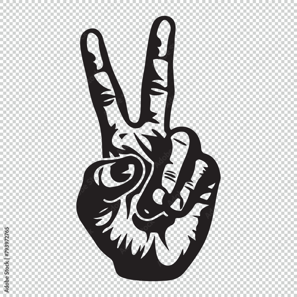 Simple hand peace sign icon logo, vector illustration on transparent ...