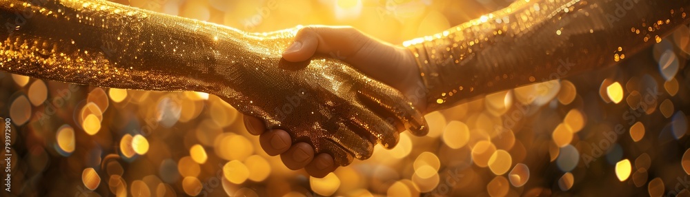Golden handshake between business avatars, success aura, studio ...