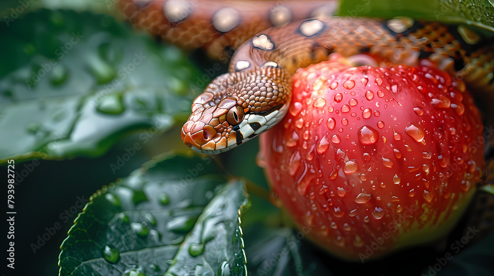 Snake in a apple tree next to a red apple representing original sin 4k ...