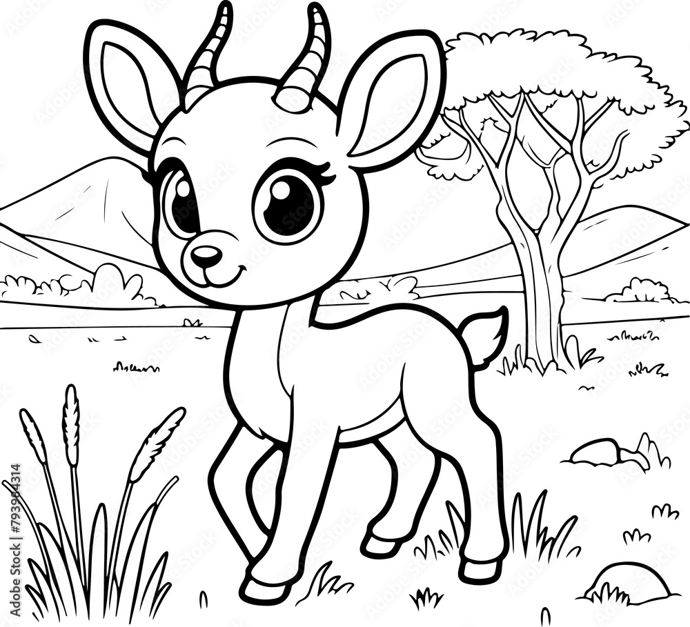 Personnage héros biche, cerf à colorier, ressource pour page ou livre ...