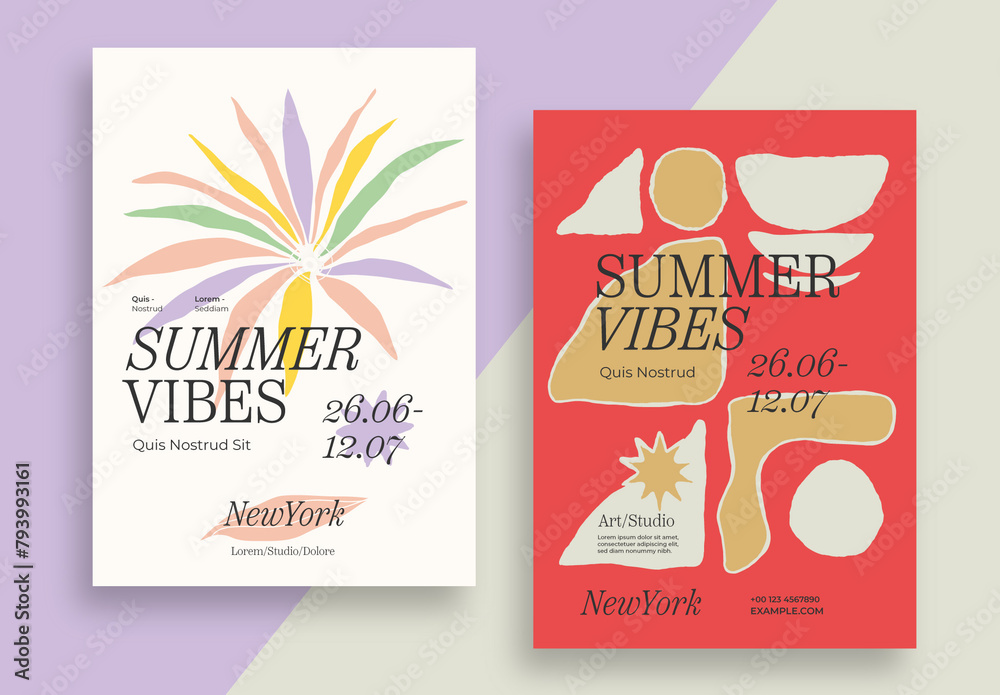 Retro Summer Poster Design Layout with Geometric Art Shapes Stock ...
