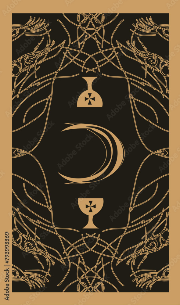 Moon, Goblet with Templar cross. Tarot cards back design, back side ...
