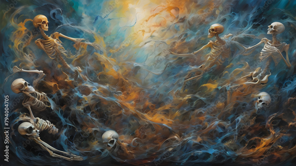 Imagine a detailed view of a human skeleton, focusing on the skull ...