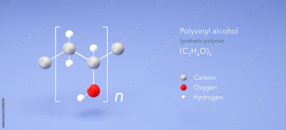 polyvinyl alcohol molecule, molecular structures, synthetic polymer ...