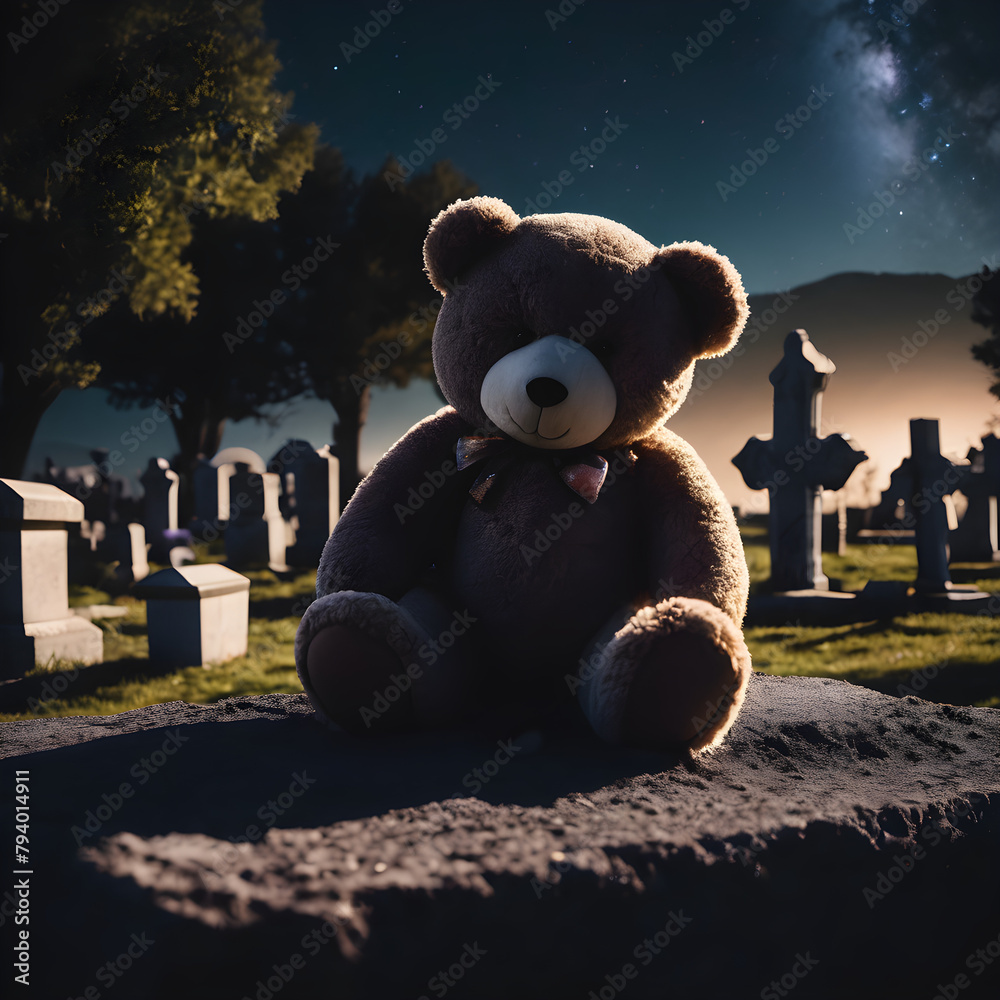 teddy bear at the graveyard Stock Illustration | Adobe Stock