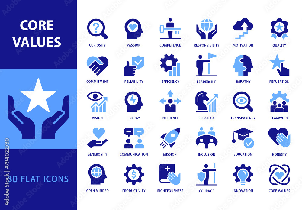 Core Values Dual Blue Flat Icons Set Stock Template | Adobe Stock