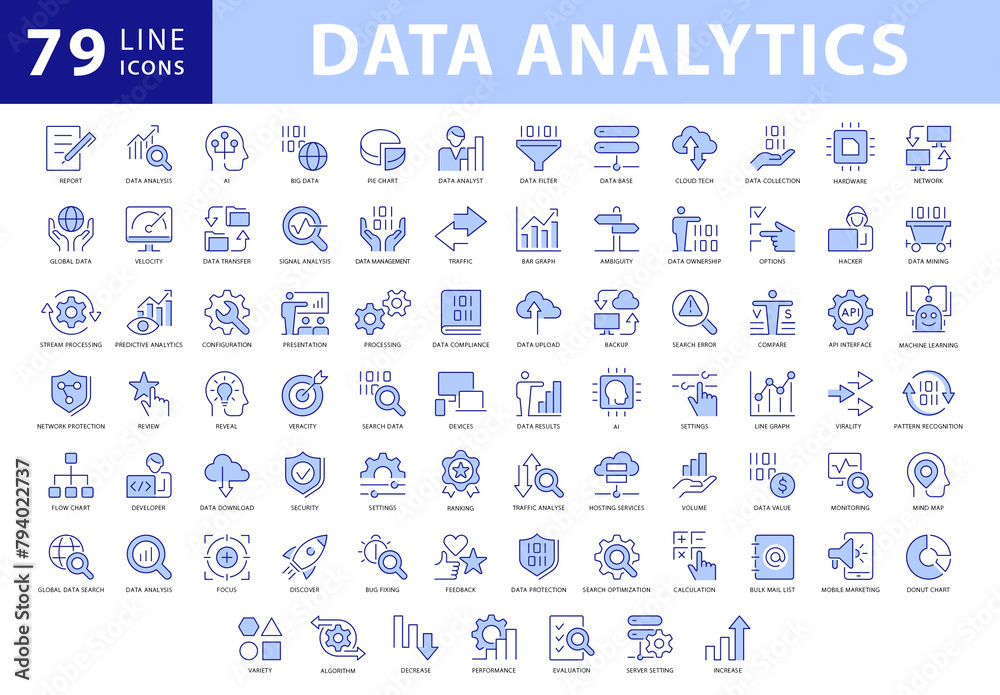 Data Analytics Colured Outline Style Icons Set Stock Template | Adobe Stock
