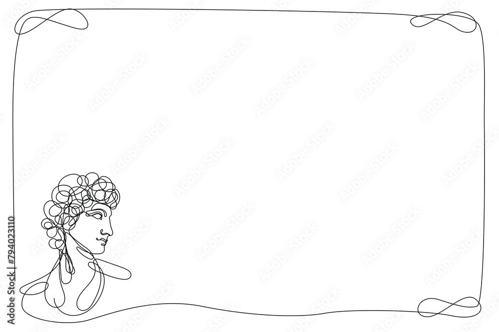 Antique God Statue Bust Line Art Frame Border. One Continuous Line ...