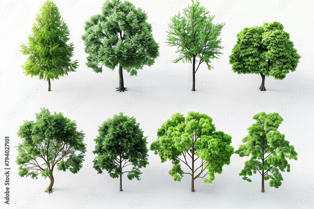 collection of realistic 3d trees isolated on white background ...