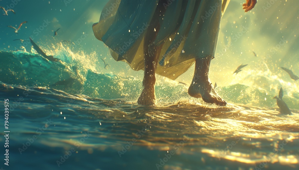 Jesus walks on water during storm at sea, waves ocean, miracle, 4k ...