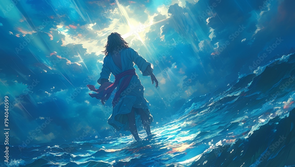 Jesus walks on water during storm at sea, waves ocean, miracle, 4k ...