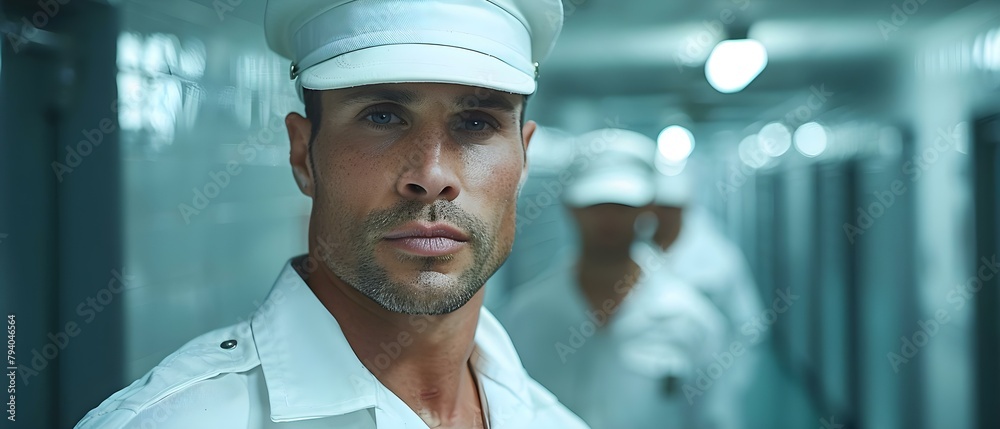 Dedicated white male prison guard maintains security within ...