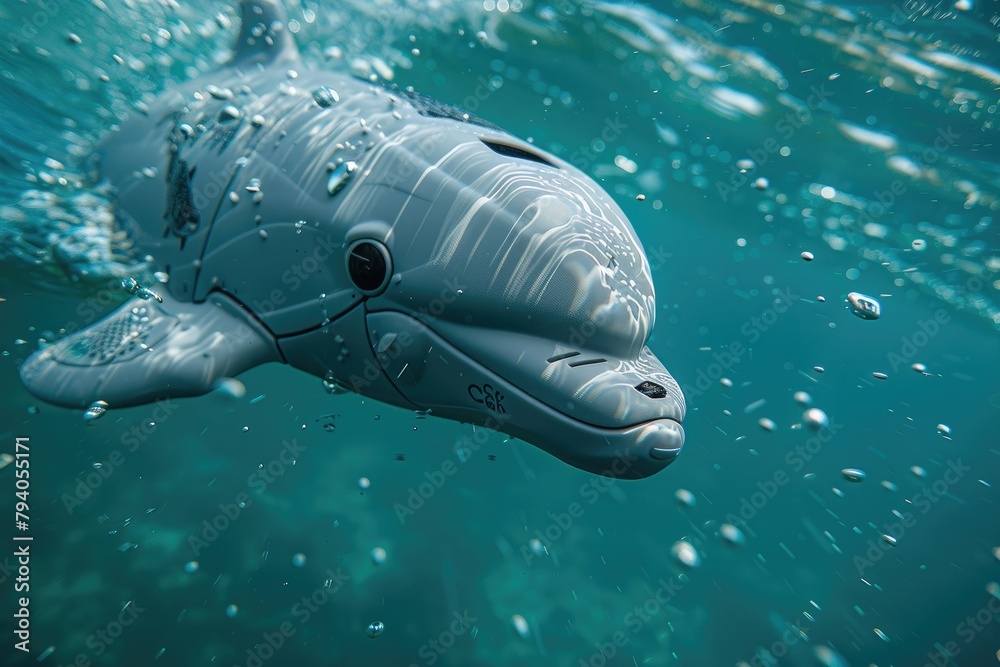 Underwater robot resembling a dolphin, equipped with sonar technology ...