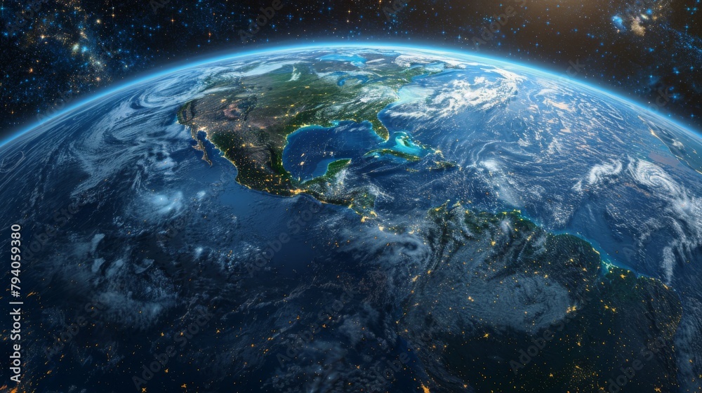 Earth surface and world map viewed from outer space. NASA planet earth ...