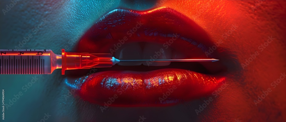 Symbolism of a syringe in the mouth indicating drug use or addiction ...