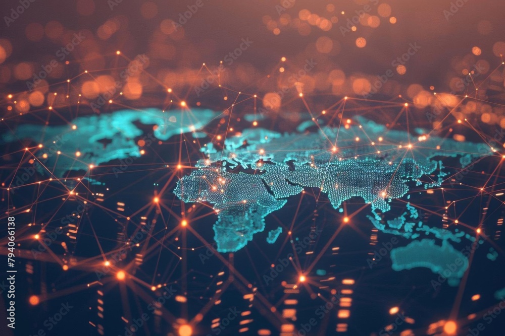 global communication concept with world map and interconnected lines ...