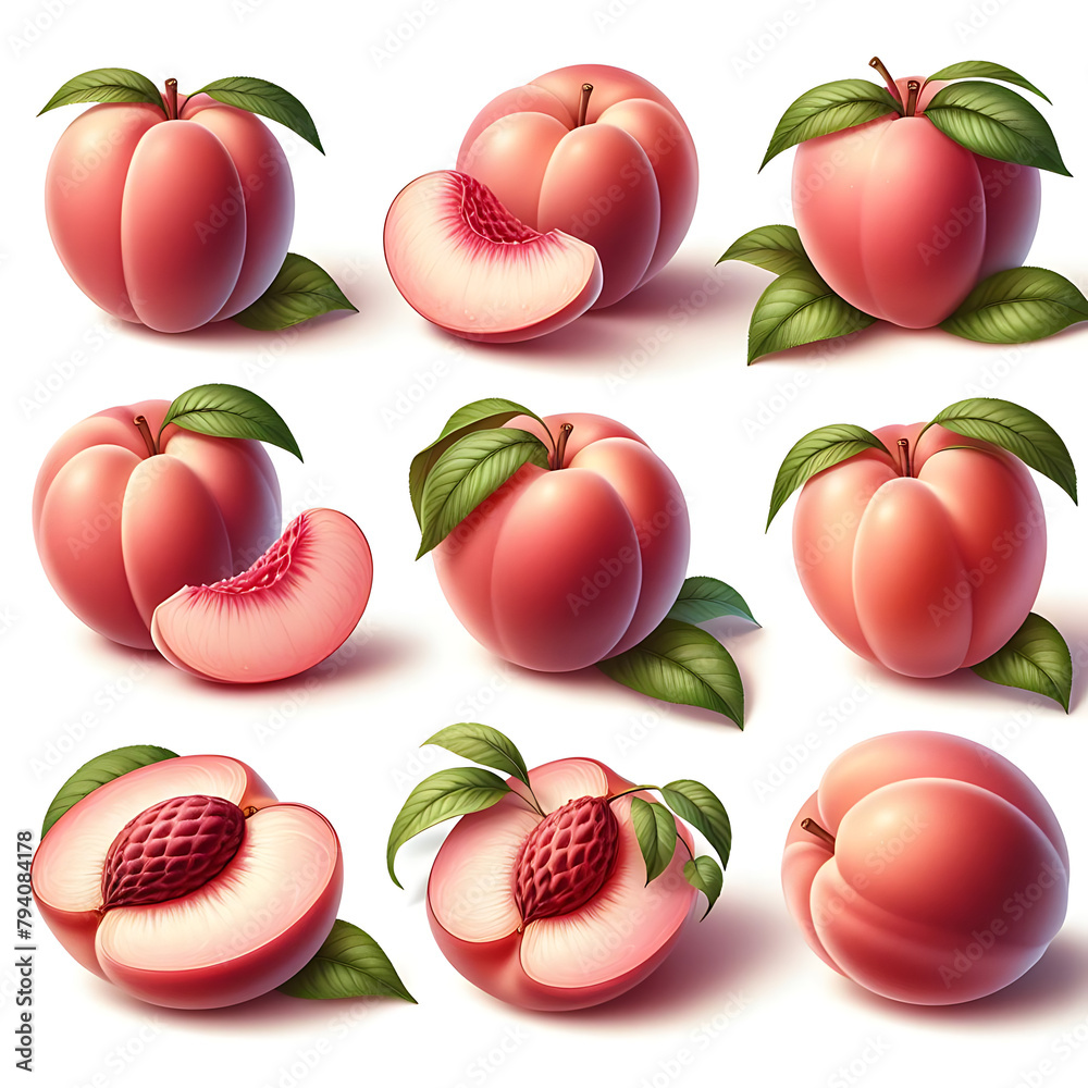 Fresh Peach on White Background With clipping path. Peach Sweet fruit ...