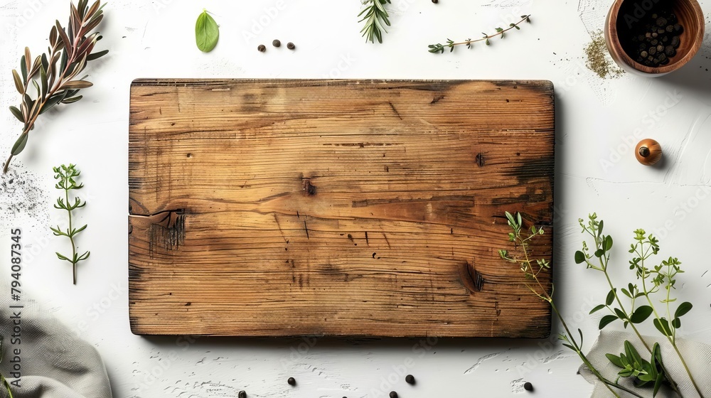 rustic wooden menu board mockup on white table blank paper template for ...