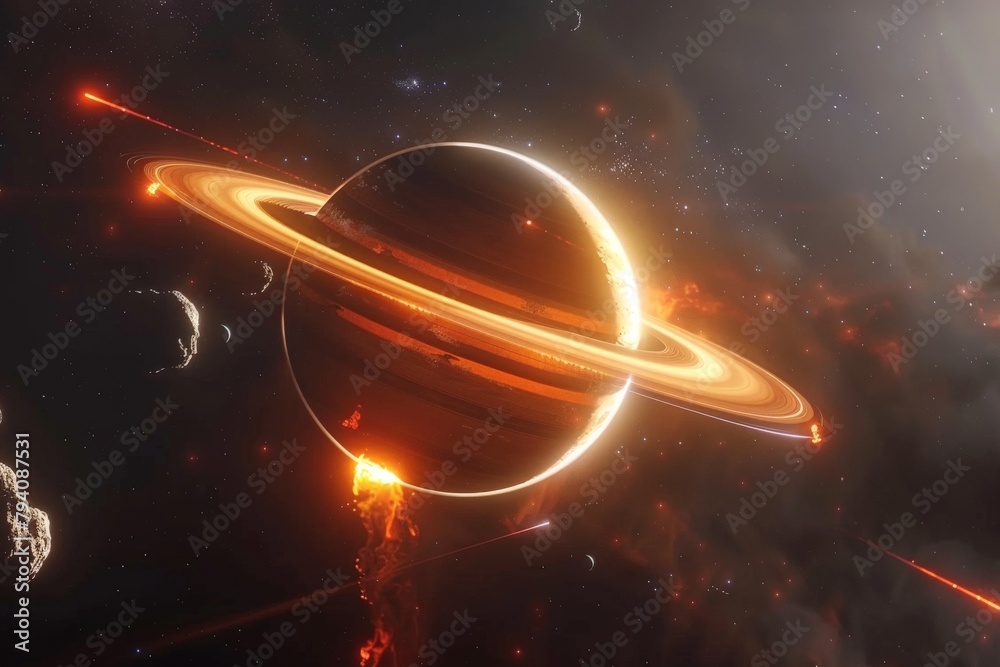 Saturn - planet of the Solar system. Beautiful simple AI generated ...