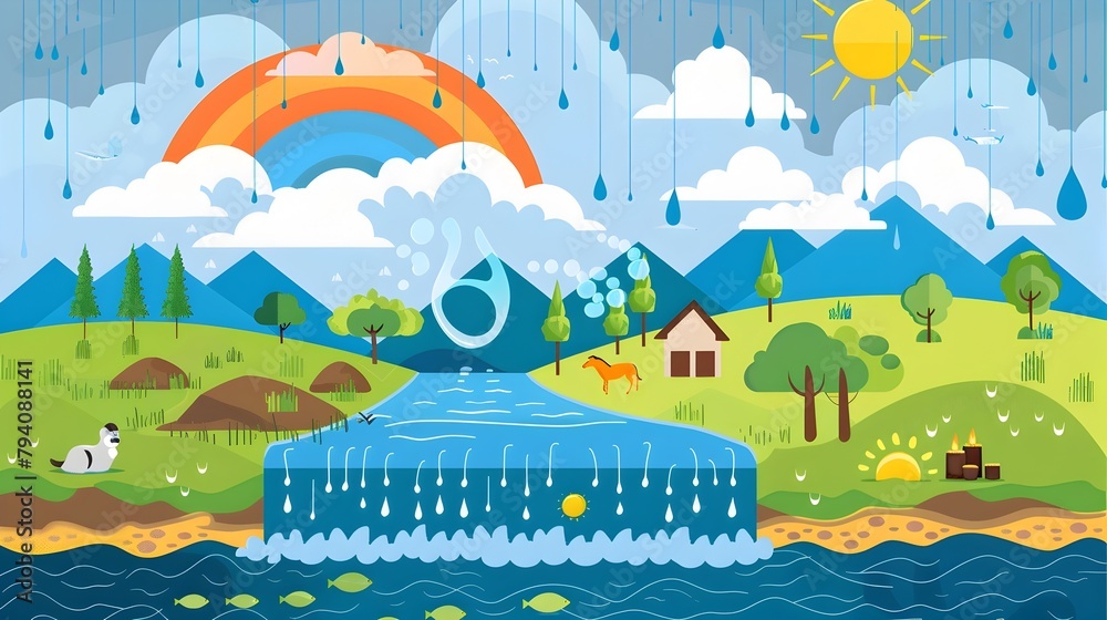 Water Cycle Flowchart: Comprehensive Science Lesson Diagram Stock ...