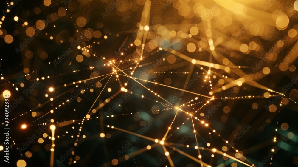 A network of glowing nodes and connections pulsating with energy ...