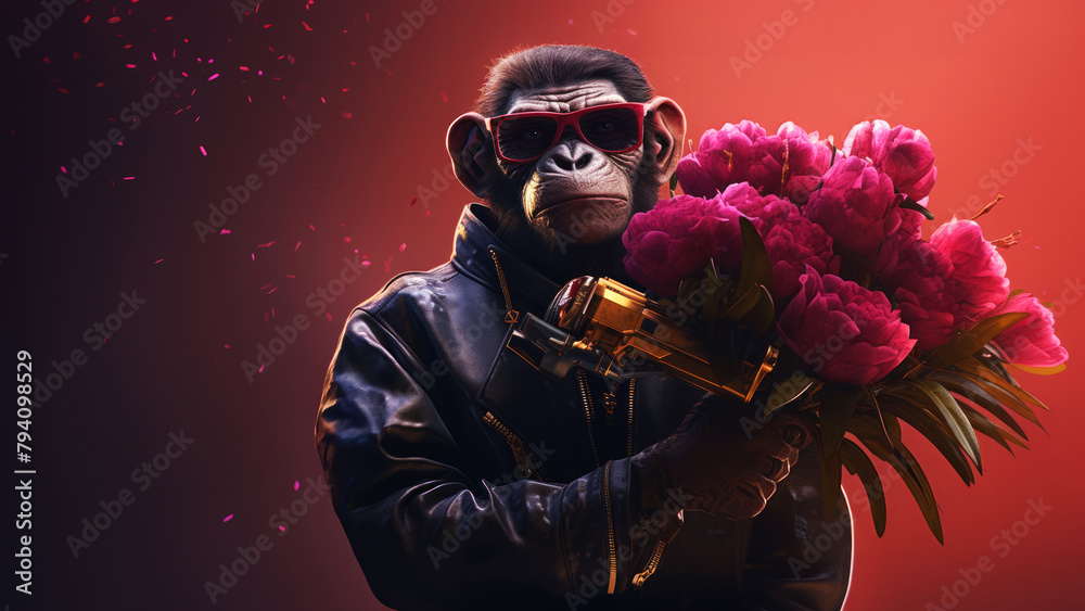 Hyperrealistic cyberpunk festive monkey ape animal character in ...