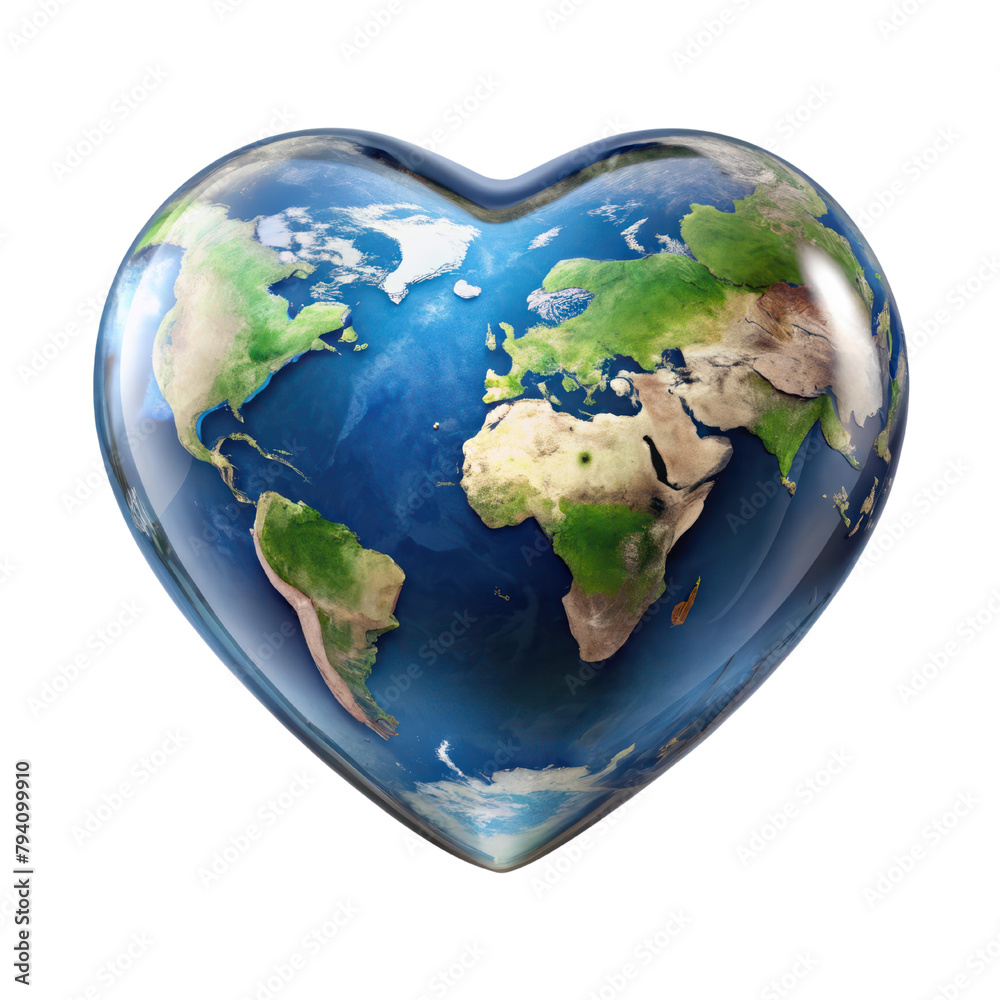 Planet earth in heart shape isolated on transparent background, Love ...