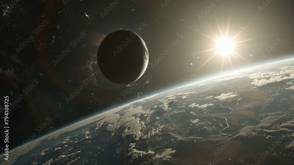 Eclipse: A 3D illustration of a solar eclipse, showing the moon passing ...