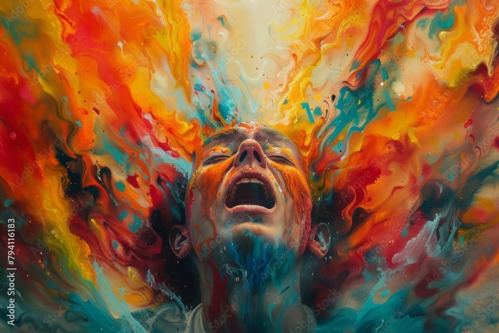 Emotional catharsis, a person amidst a powerful release of pent-up ...