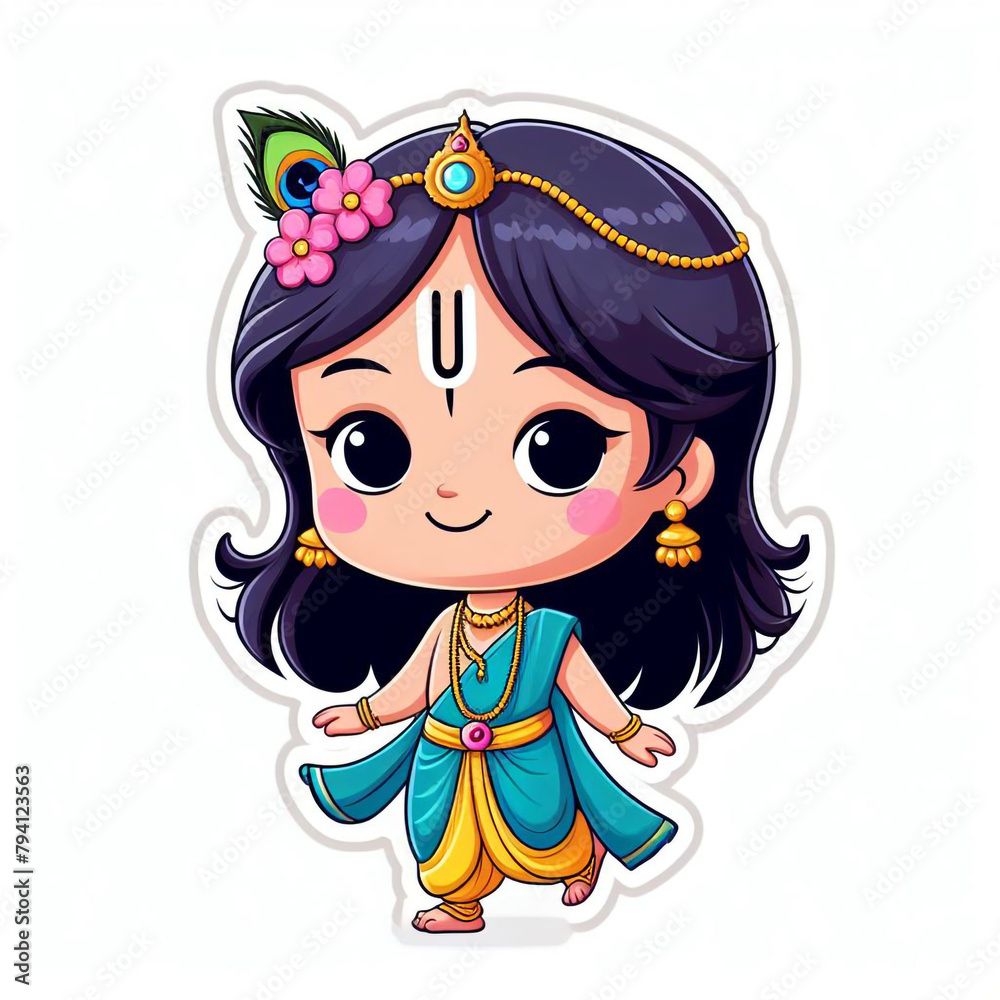 Lord Krishna kid cartoon character sticker Stock Illustration | Adobe Stock