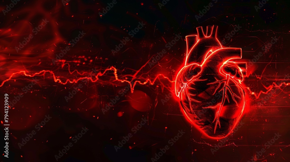 human heart shape with red cardio pulse line. Creative stylized red ...