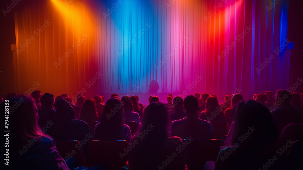 Friends attending a live theater performance, enjoying the magic of the ...