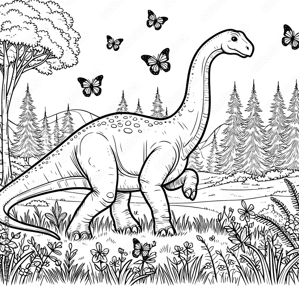Coloring Page Outline Of Diplodocus Dinosaur. Colouring Book page for ...