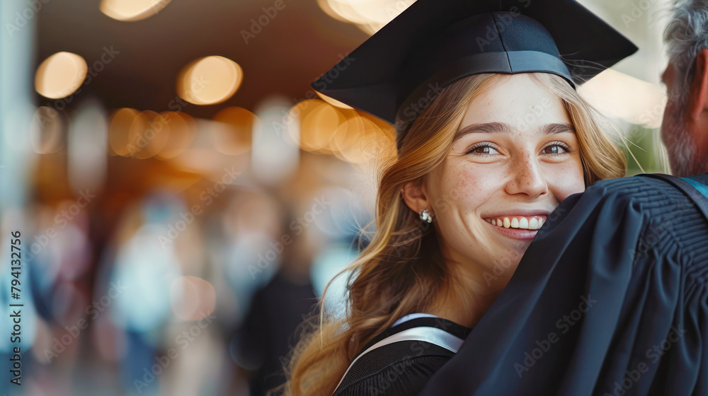 Happy young woman with her father on graduation day. Smiling female ...