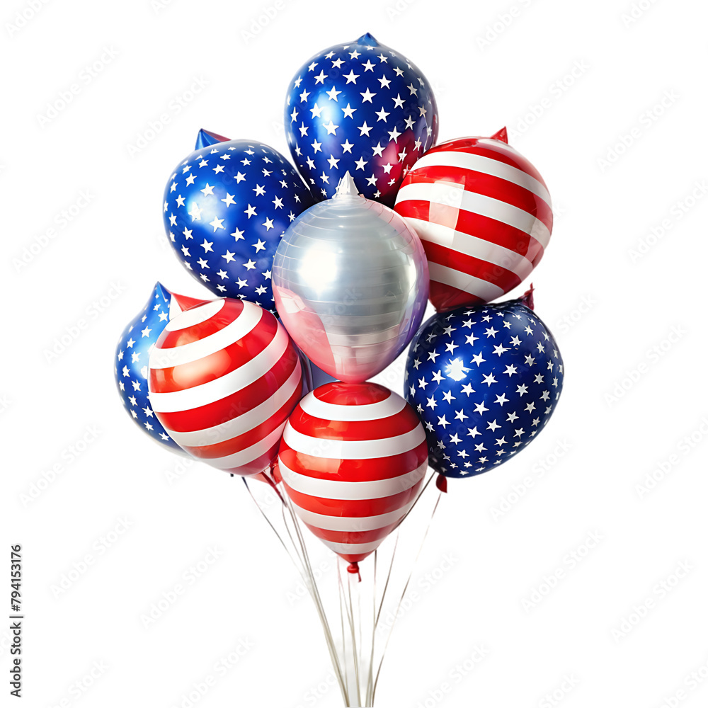 American flag balloon bouquet on transparent background Stock Photo ...