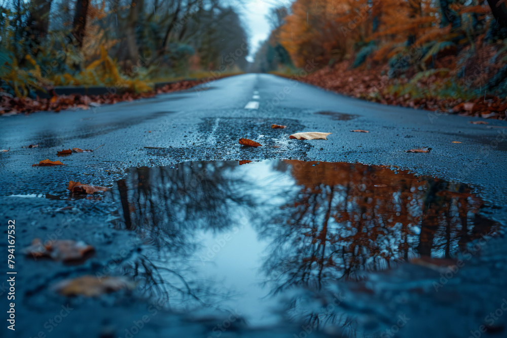An image of a puddle on a road evaporating after a rainstorm, with the ...