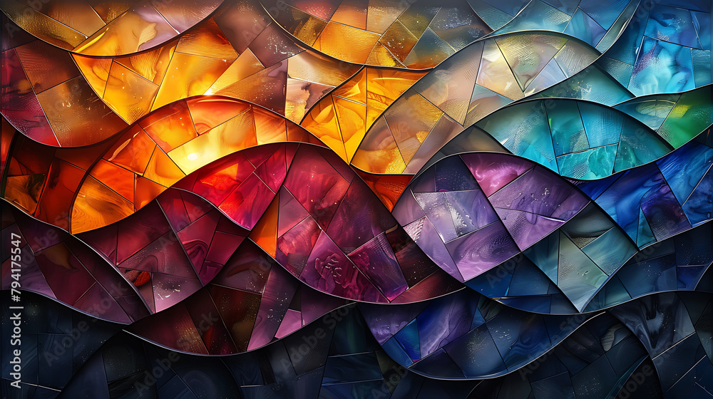 Design a digital artwork that simulates a modern stained-glass window ...