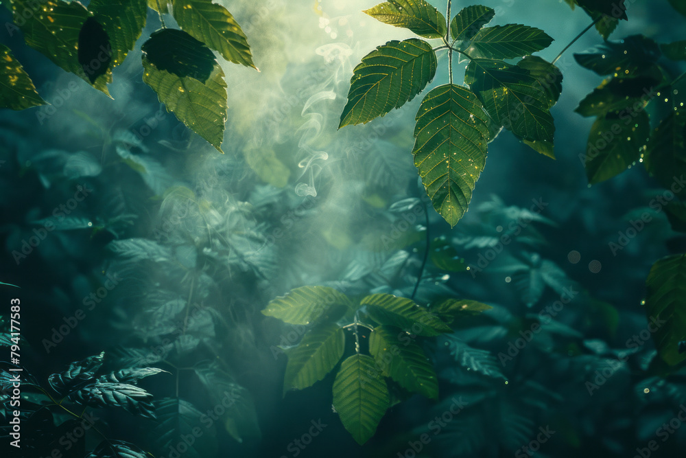 A scene illustrating the exchange of gases in tree leaves, showing the ...