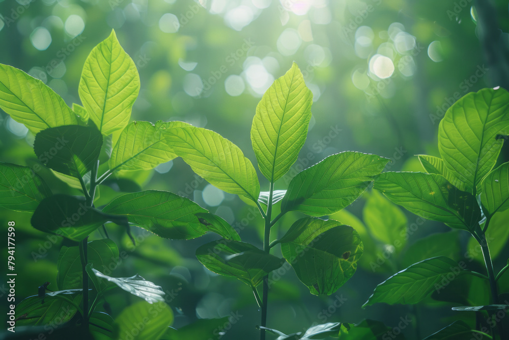 A scene illustrating the exchange of gases in tree leaves, showing the ...