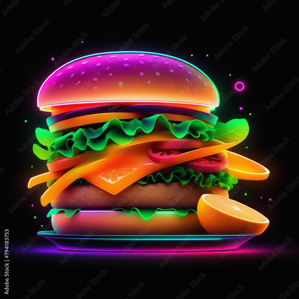 vector illustration. neon sign of burger. fast food menu. burger with ...