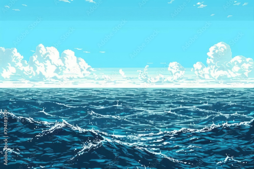 Pixel Art Dither Ocean Texture Bitmap 8 Bit Style Noise Pixel Art Background Vintage Retro