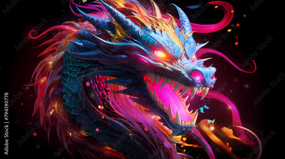 Dragon Japanese Asian Chinese Ancient Dangerous Plexus Neon Black ...