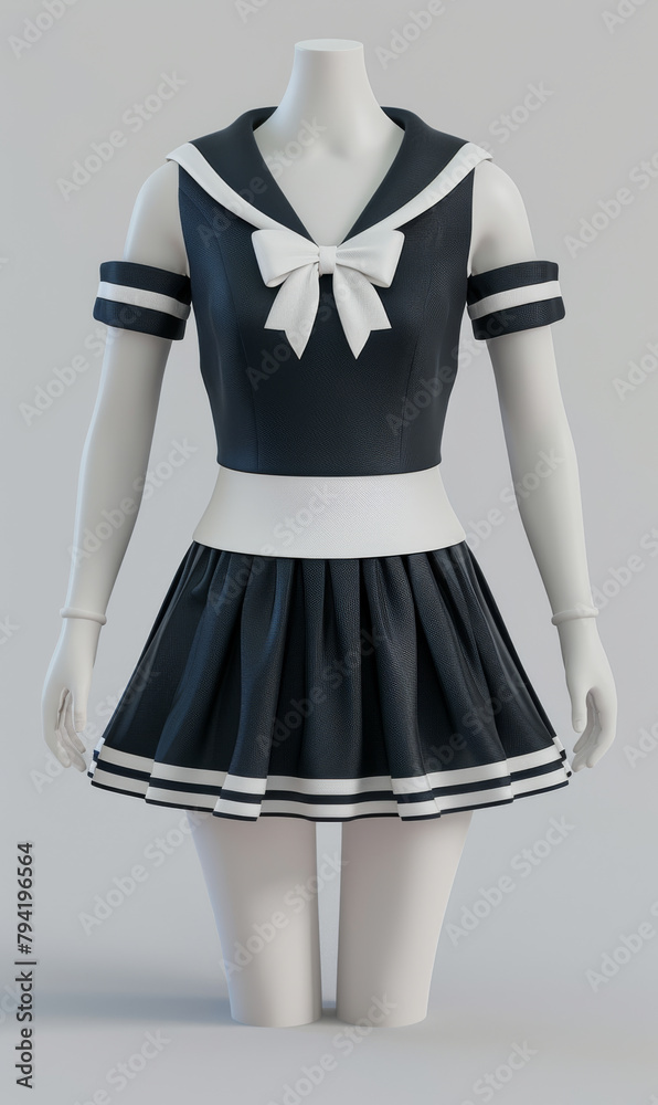 Female sailor costume uniform 3d designed, front view, ad mockup ...