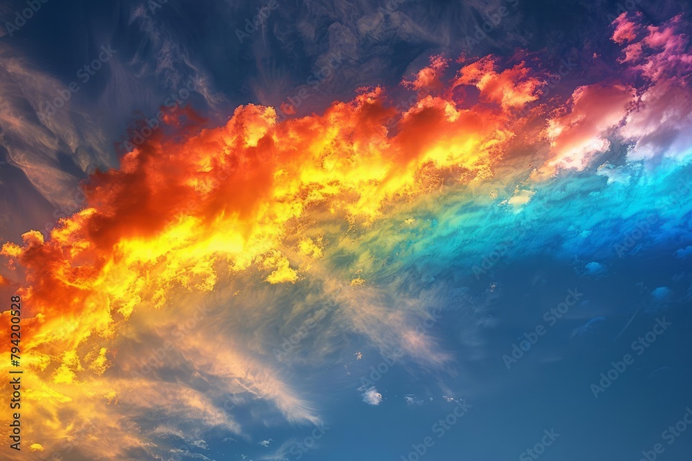 Fire rainbow, a rare optical phenomenon of iridescent clouds, bright ...