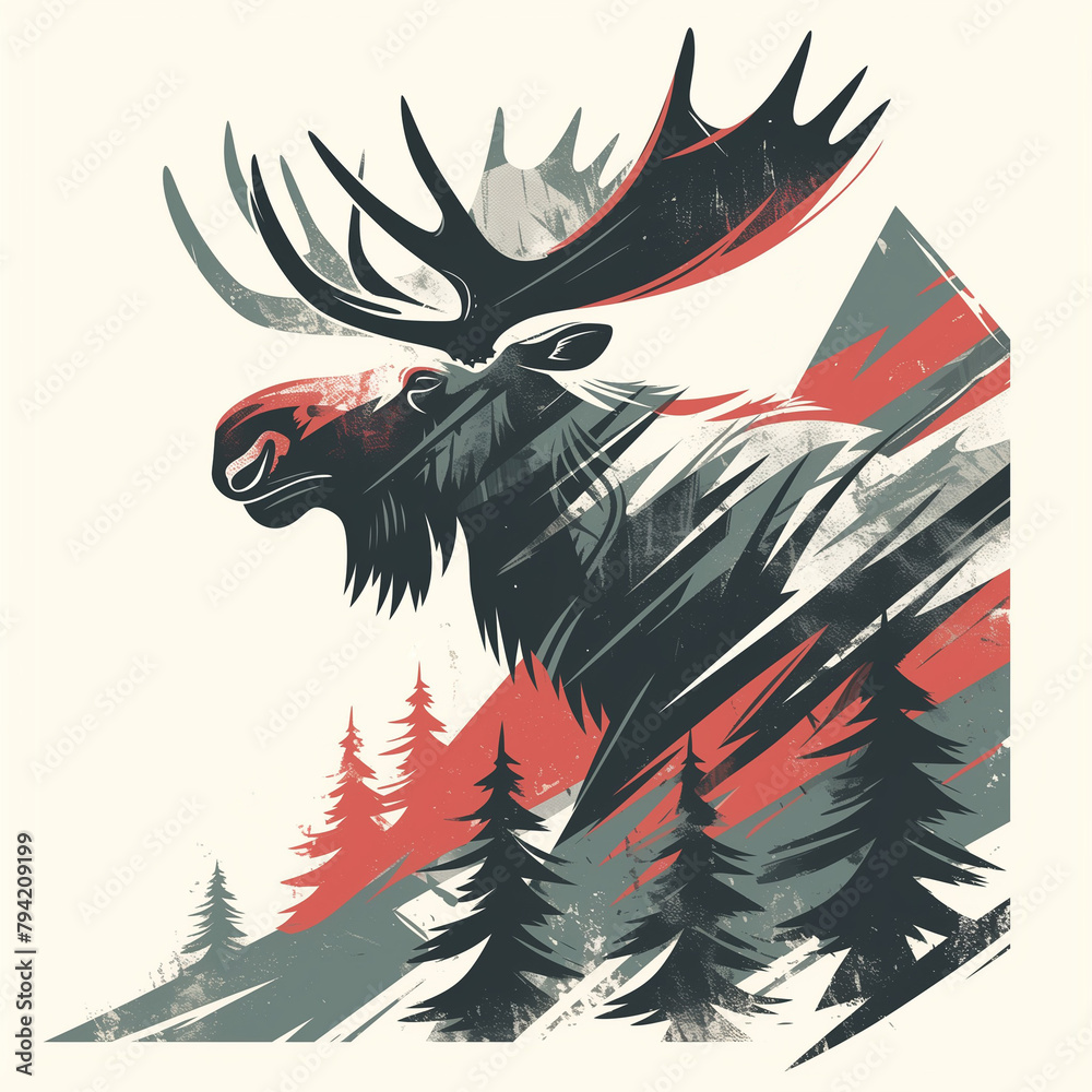 Elk moose badge for t-shirt design. Animal elk moose concept poster ...