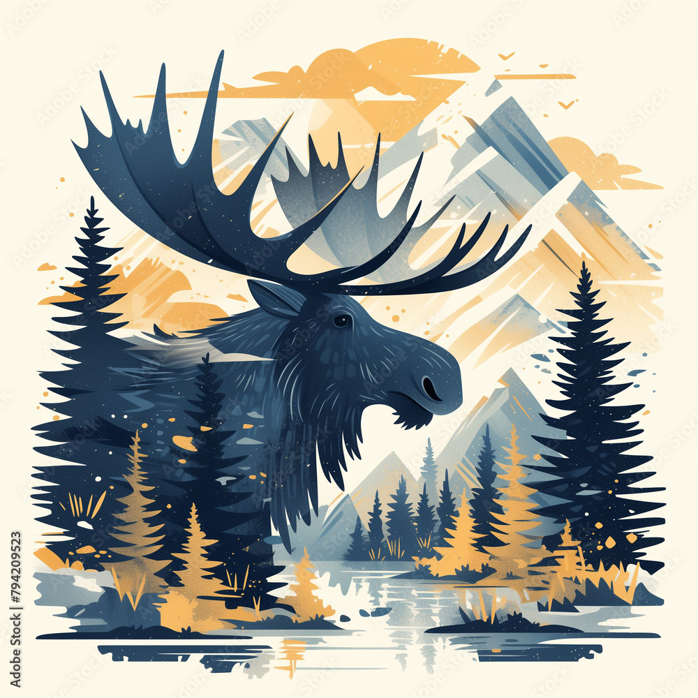 Elk moose badge for t-shirt design. Animal elk moose concept poster ...