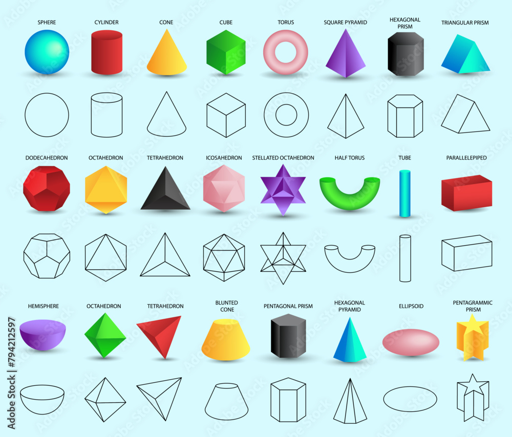 Set of vector realistic 3D colorful geometric shapes isolated on white ...