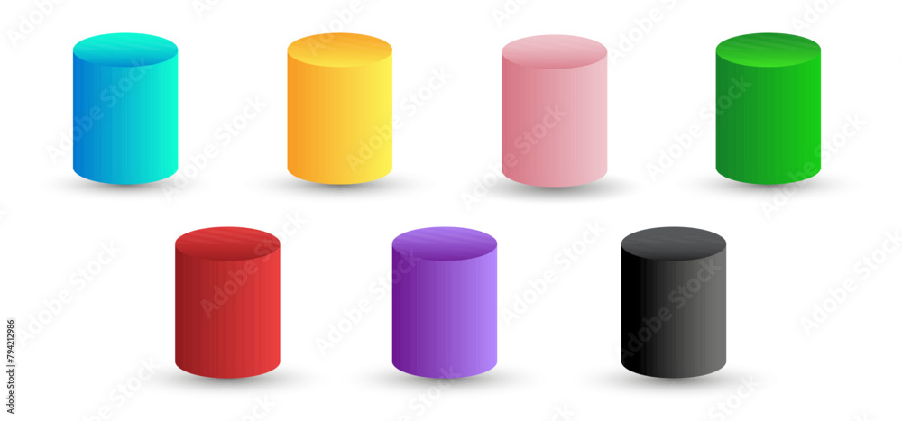 Set of vector cylinders with gradients and shadow for game, icon ...