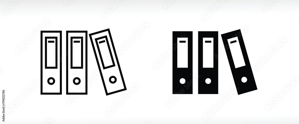 Row of binders icon line and flat icons set, editable stroke isolated ...